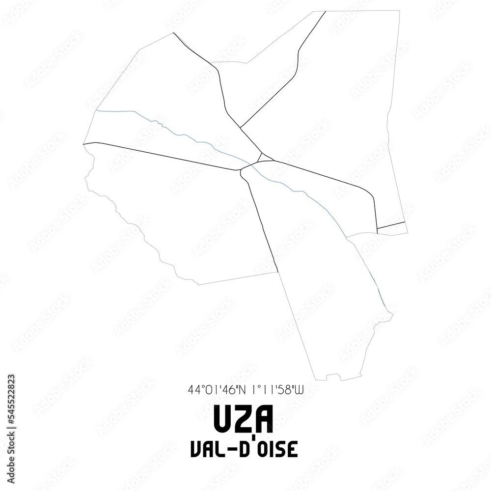 UZA Val-d'Oise. Minimalistic street map with black and white lines ...