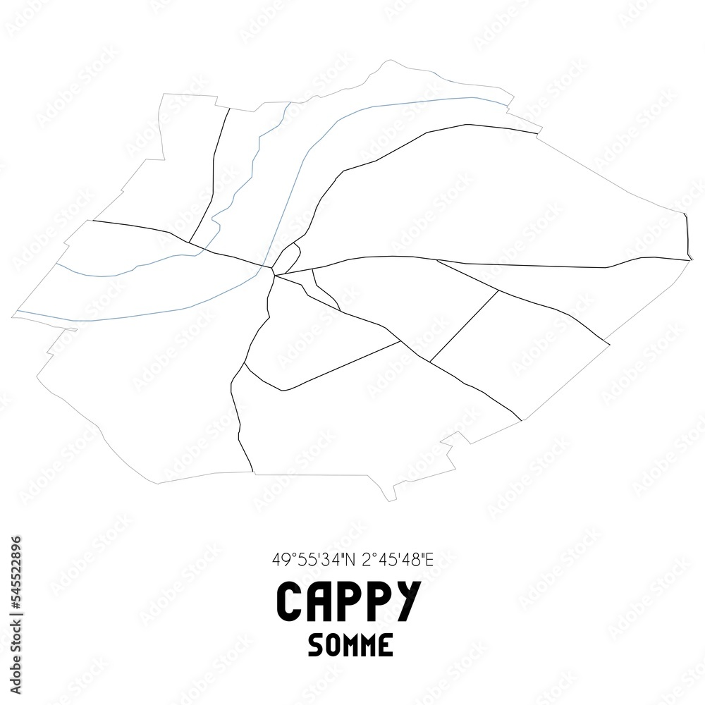 CAPPY Somme. Minimalistic street map with black and white lines. Stock ...