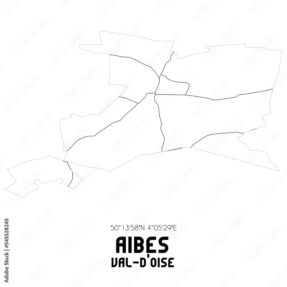 AIBES Val-d'Oise. Minimalistic street map with black and white lines ...
