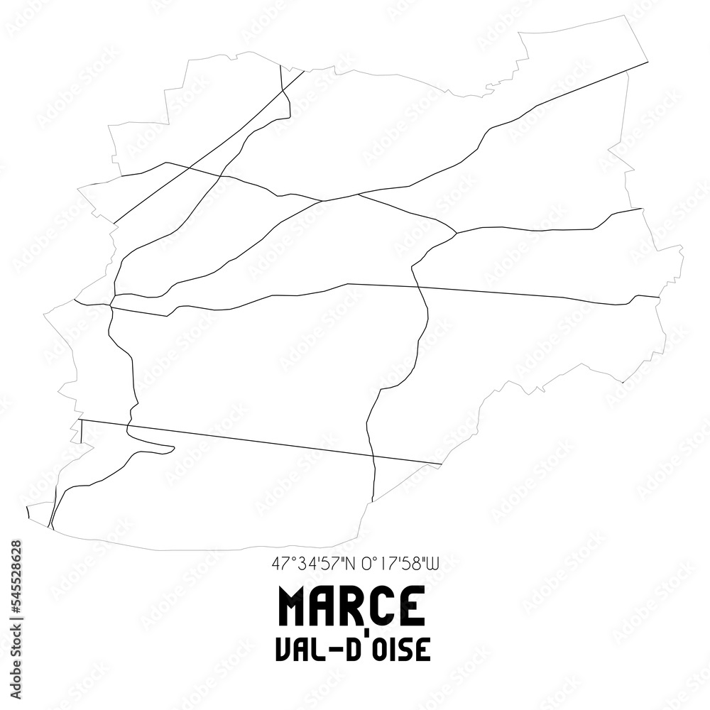 MARCE Val-d'Oise. Minimalistic street map with black and white lines ...