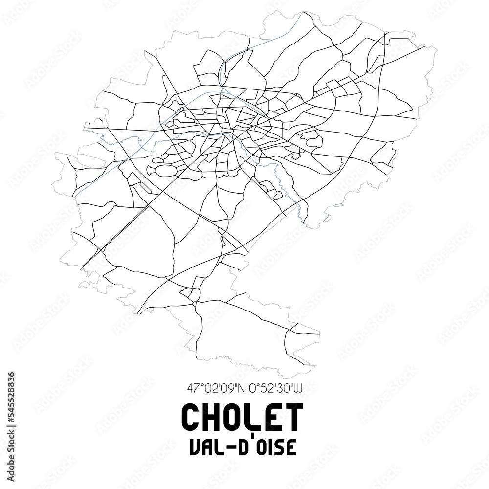 CHOLET Val-d'Oise. Minimalistic street map with black and white lines ...