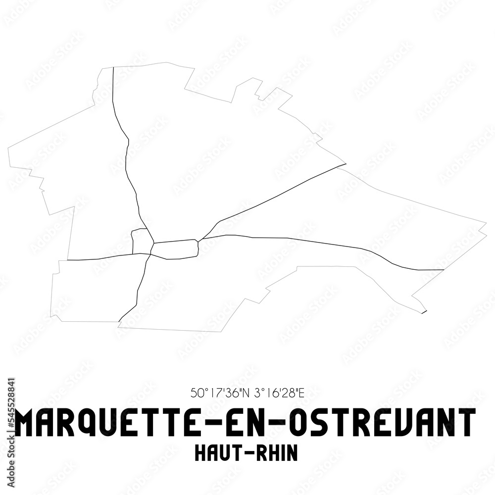 MARQUETTE-EN-OSTREVANT Haut-Rhin. Minimalistic street map with black ...