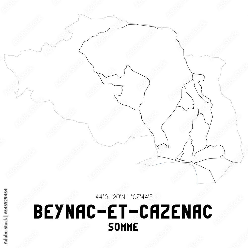 BEYNAC-ET-CAZENAC Somme. Minimalistic street map with black and white ...