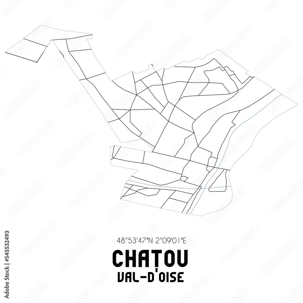 CHATOU Val-d'Oise. Minimalistic street map with black and white lines ...