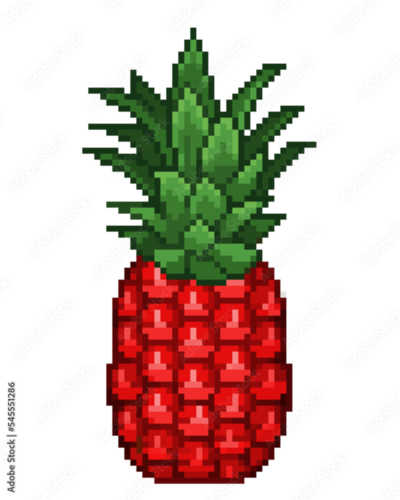 An 8-bit retro-styled pixel-art illustration of a red pineapple. Stock ...