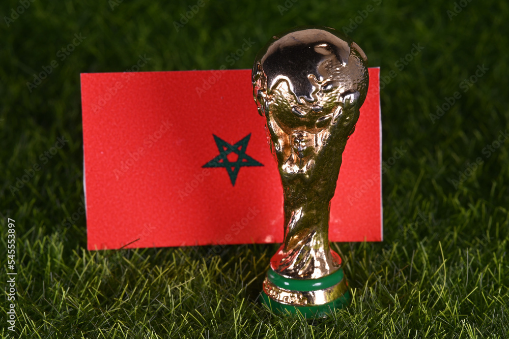 November 13, 2022, Doha, Qatar. FIFA World Cup trophy on the background ...