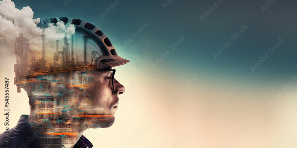 Future factory plant and energy industry devotion concept in creative ...