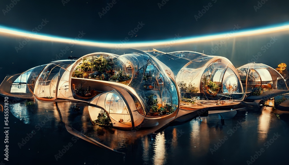 Space expansion concept of human settlement in alien world with green ...