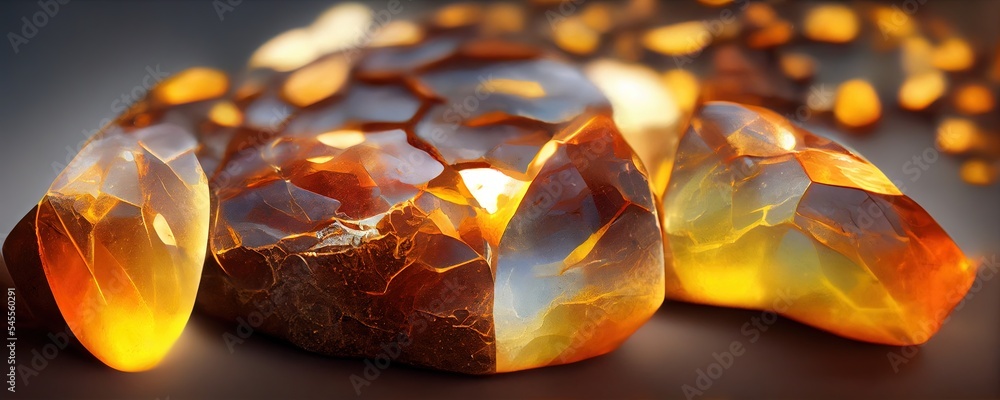 Amber fantasy stone cracking showing a magic. AI generated art ...