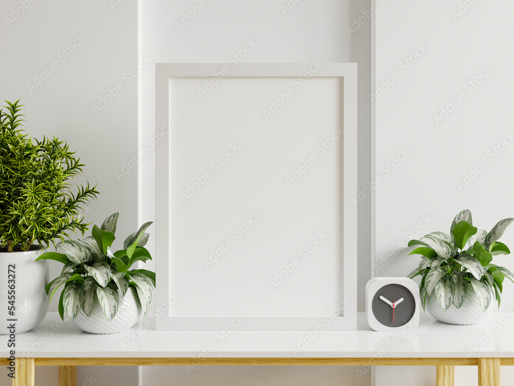Interior poster mockup with vertical white frame in home interior ...