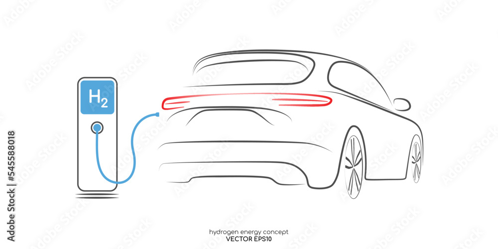 SUV hydrogen car on gas stations fuel dispenser by sketch line back ...