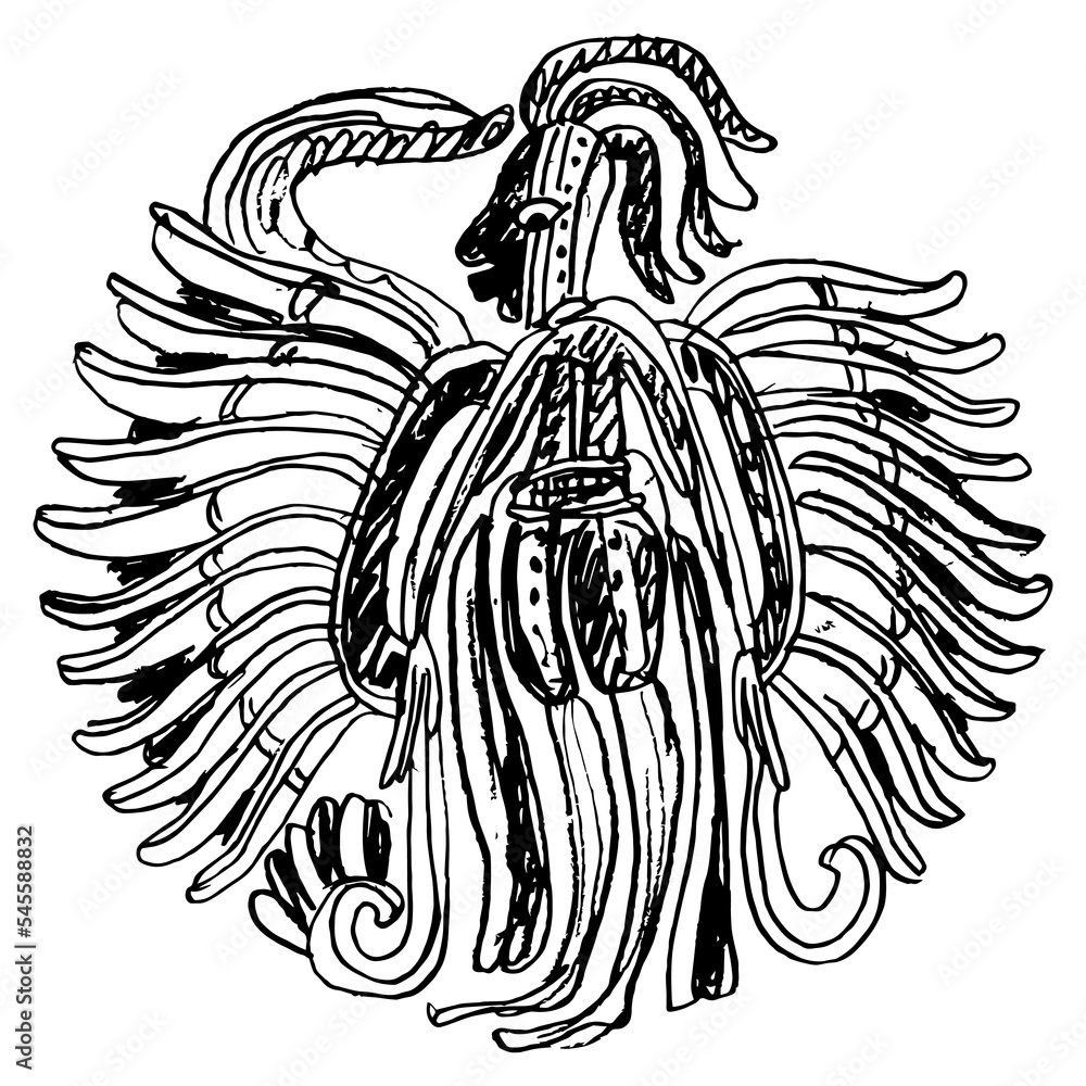 Ancient Mayan warrior with feathered wings. Pre Columbian Native ...