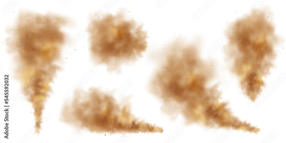Realistic dust clouds isolated on white background. Sand storm with ...