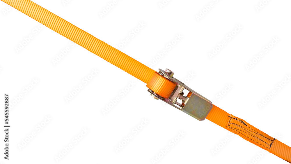 cargo lashing rope on isolated white background. Sews a ratchet strap ...