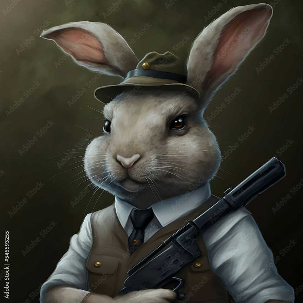 Anthropomorphic Rabbit Holding Gun | Created Using Midjourney and ...