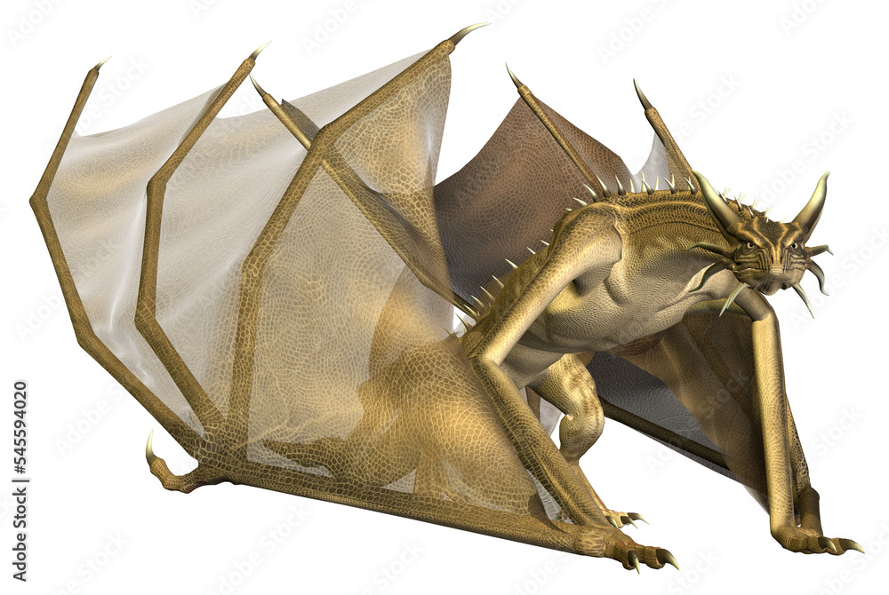 3D Rendered Golden Dragon - A Bipedal Dragon Isolated on Transparent ...