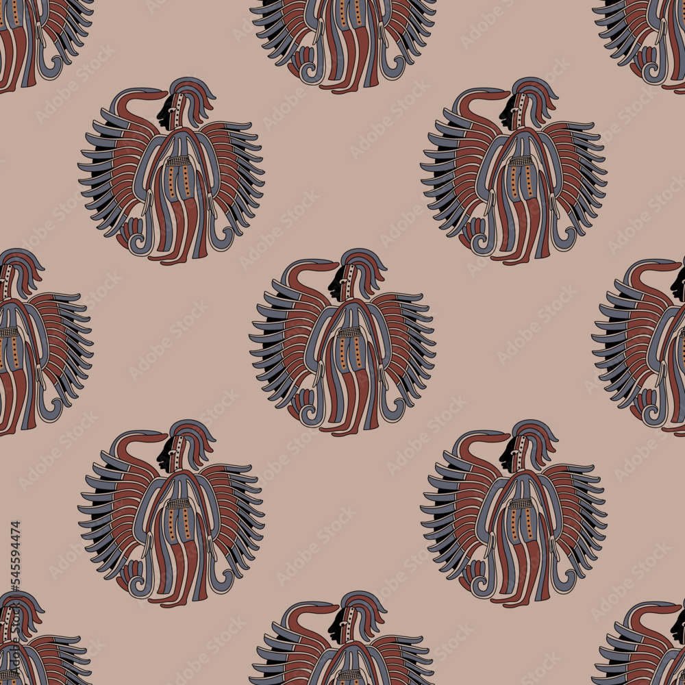 Seamless ethnic pattern with indigenous Mayan motifs. Indian warrior ...