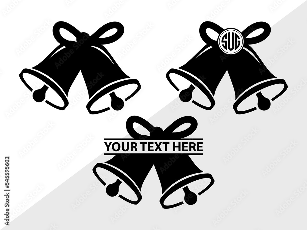 Bells Monogram, Bells Silhouette, Bells Svg, Wedding Bell Svg, Jingle ...