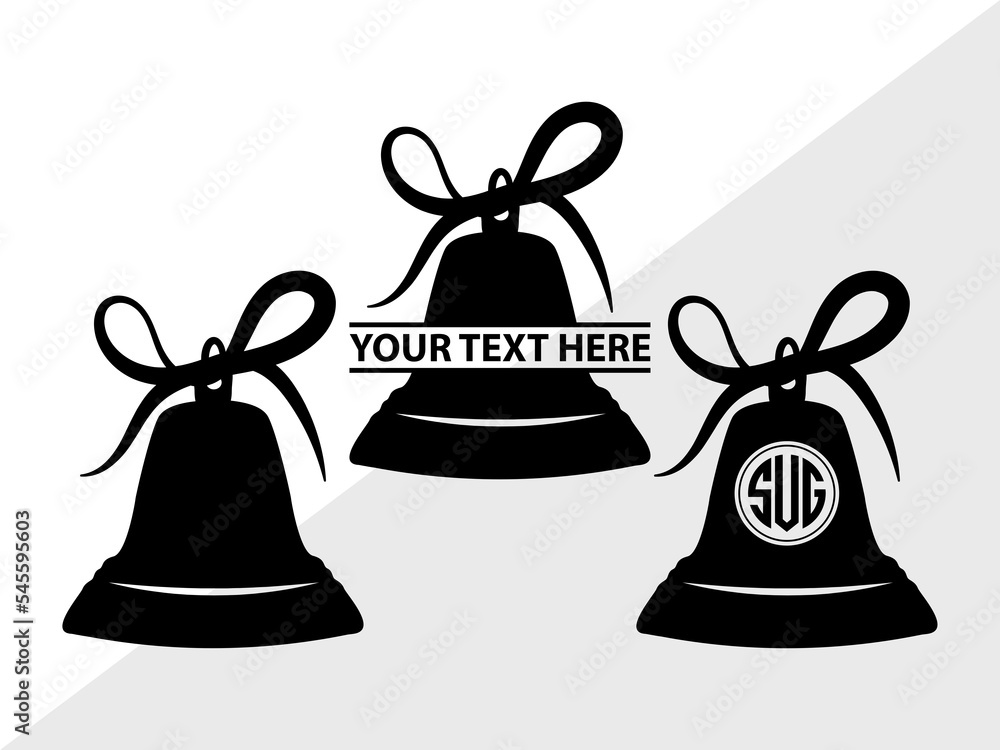 Bells Monogram, Bells Silhouette, Bells Svg, Wedding Bell Svg, Jingle ...