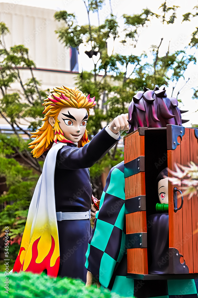 Osaka,Japan - Nov 5,2021 : Statue of Kyojuro Rengoku and Tanjiro Kamado ...