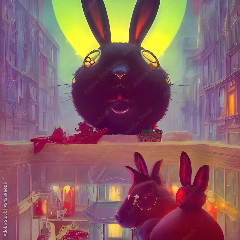 Postcard Happy New Year 2023. Year of the black water rabbit. A ...