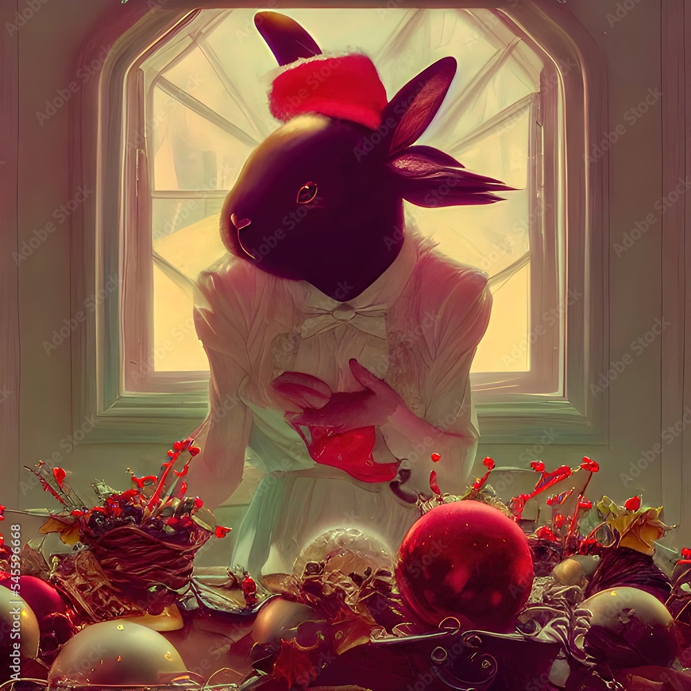 Postcard Happy New Year 2023. Year of the black water rabbit. A ...