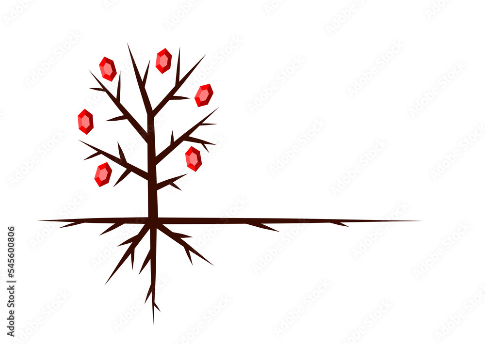 The symbol of a stylized tree with roots and gemstones. Stock ...