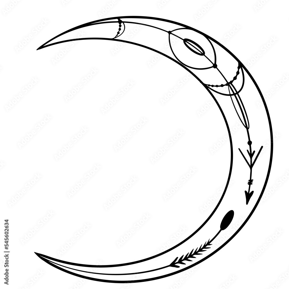 Geometric crescent moon. Mystic moonlight activity stages, sacred lunar ...