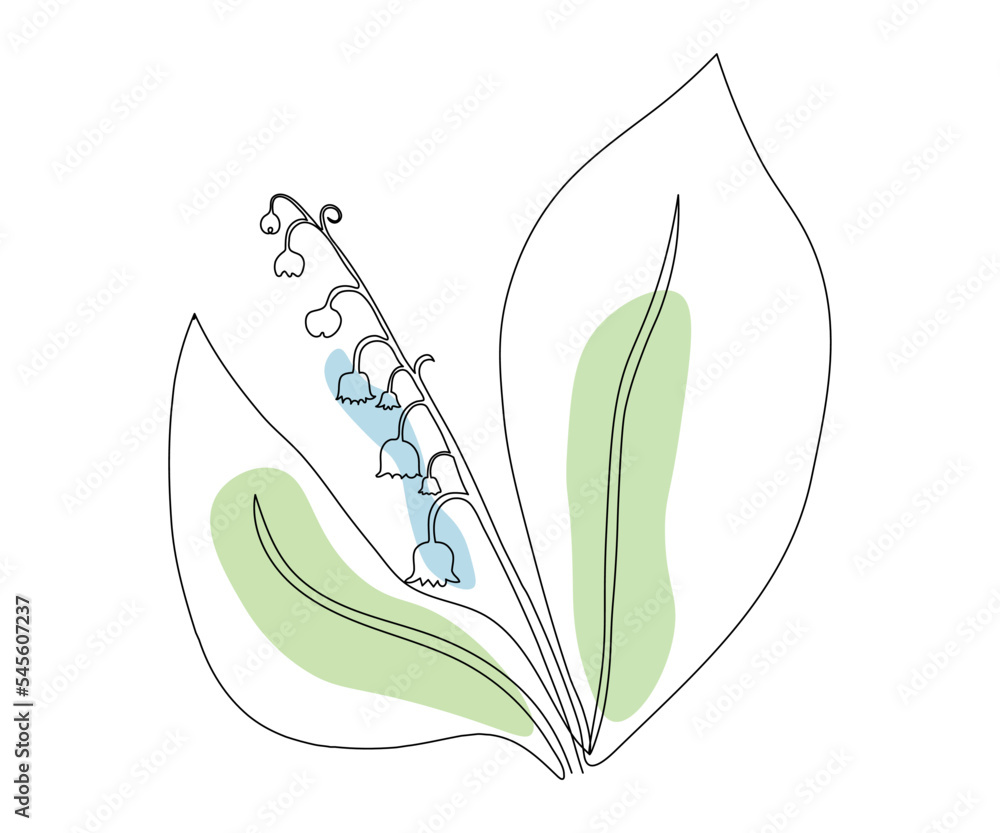 the lily of the valley flower is hand-drawn in a minimalist style, in ...