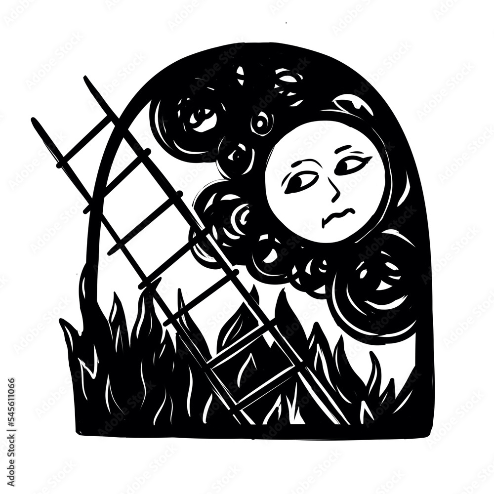 Graphic esoteric weirdcore illustration. Esoteric ink sketch for tarot ...