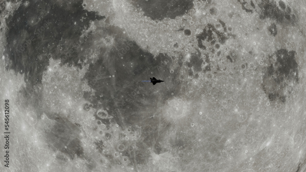 Blue afterburner from a flying fighter jet with full moon background ...