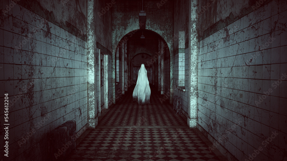 Ghost Floating Through an Asylum Halloween Horror Dark Film Grain Analogue Aesthetic Gothic ...