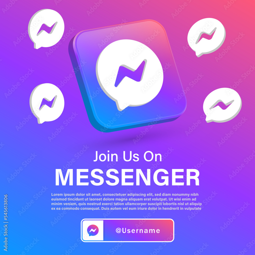 join us on messenger gradient background with 3d logos . social media ...
