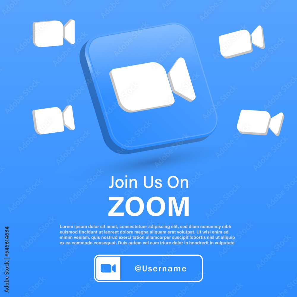 join us on zoom meeting gradient background with 3d logos . social ...