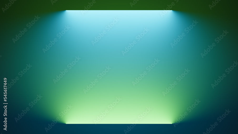 Two bright green and turquoise neon lights on opposite sides ...