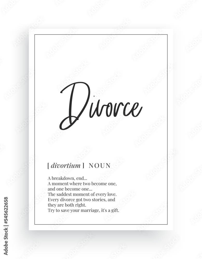 Divorce definition, vector. Minimalist modern poster design ...