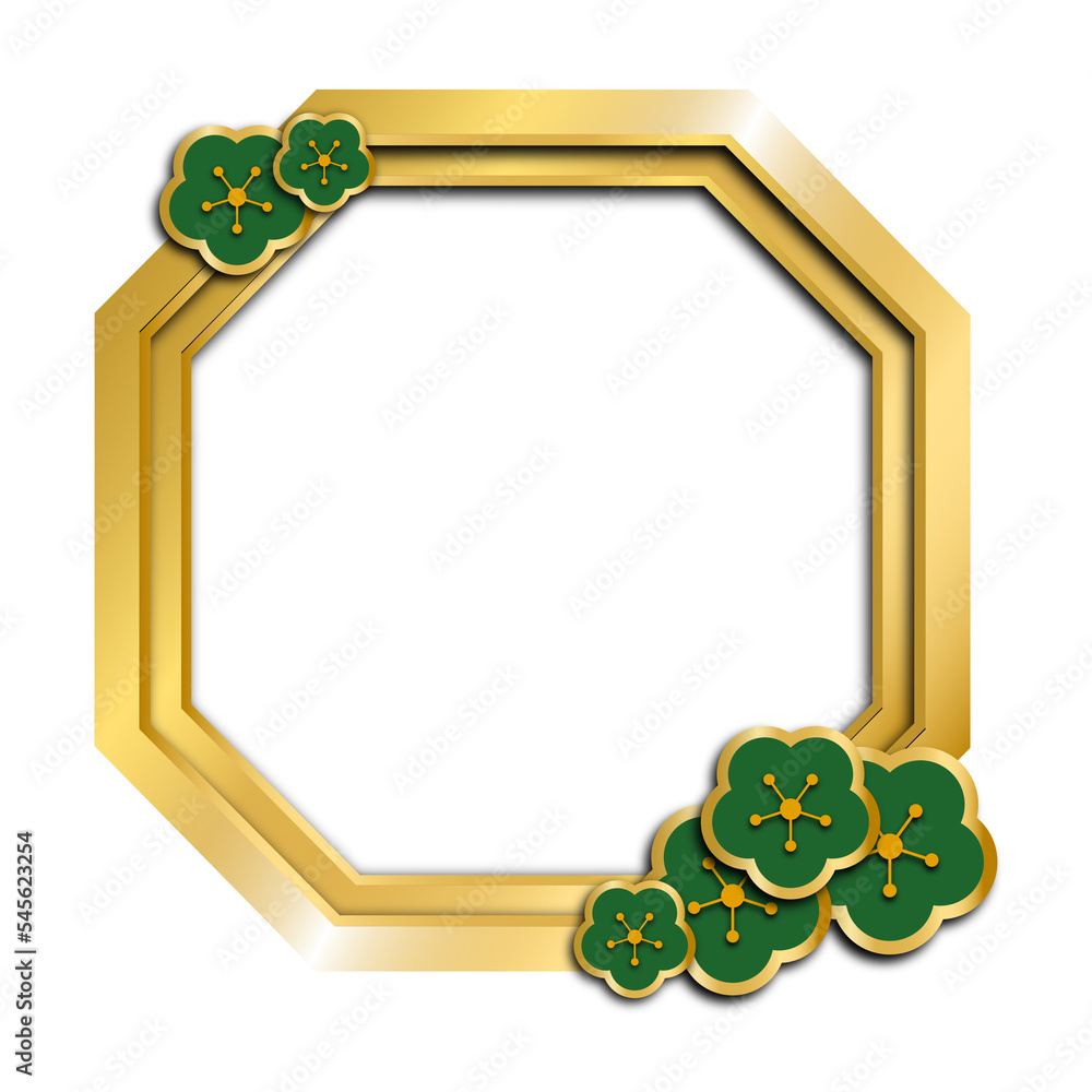 Gold octagon frame border green flower illustration transparent background , png Stock ...