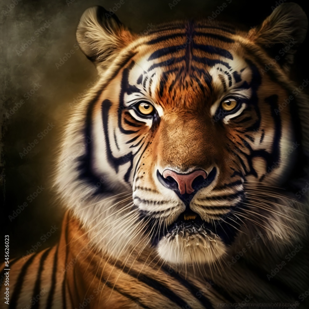 tiger looks frontal into the camera, colorful, eyes, detailed ...