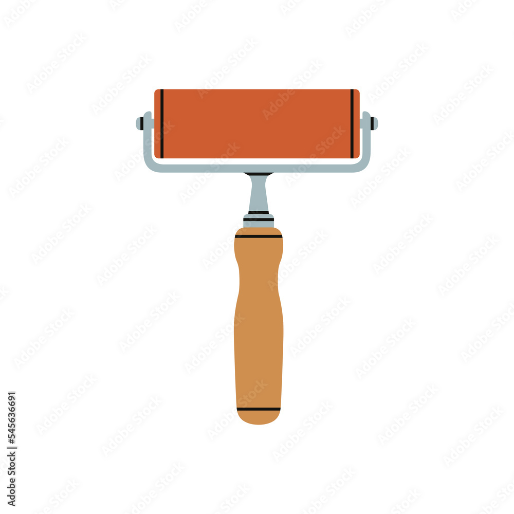 Illustration of a paint roller for linocut. Linocutting equipment. Arts ...