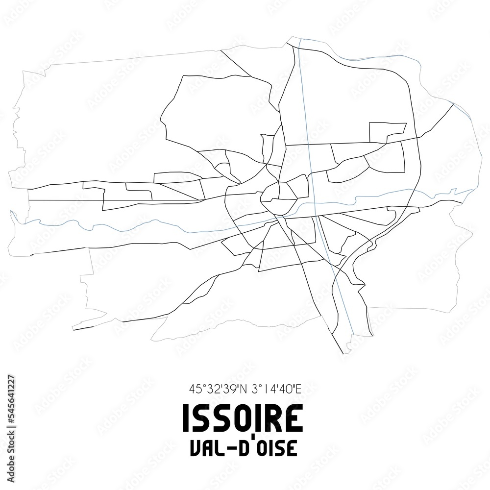 ISSOIRE Val-d'Oise. Minimalistic street map with black and white lines ...