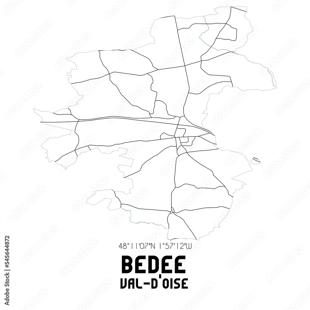 BEDEE Val-d'Oise. Minimalistic street map with black and white lines ...