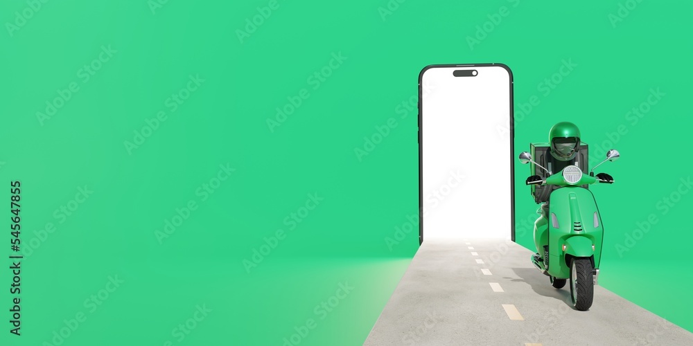 3D Online food order and food delivery service.carrier on freight ...