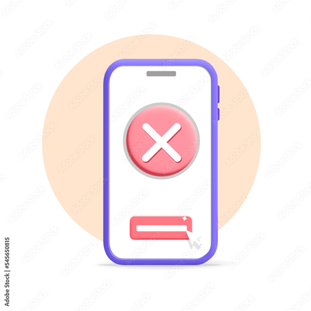 3d vector cartoon render smartphone icon with cancel button ...