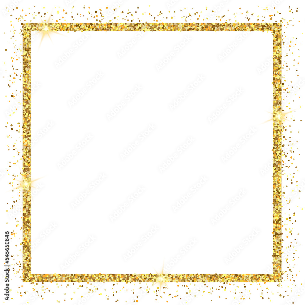square gold glitter frame isolated on transparent background ...