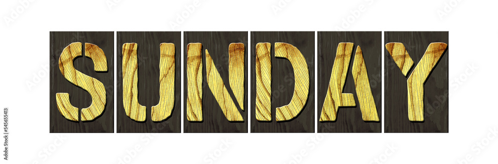 Sunday. Word from wooden letters. Isolated on white background. Days of ...