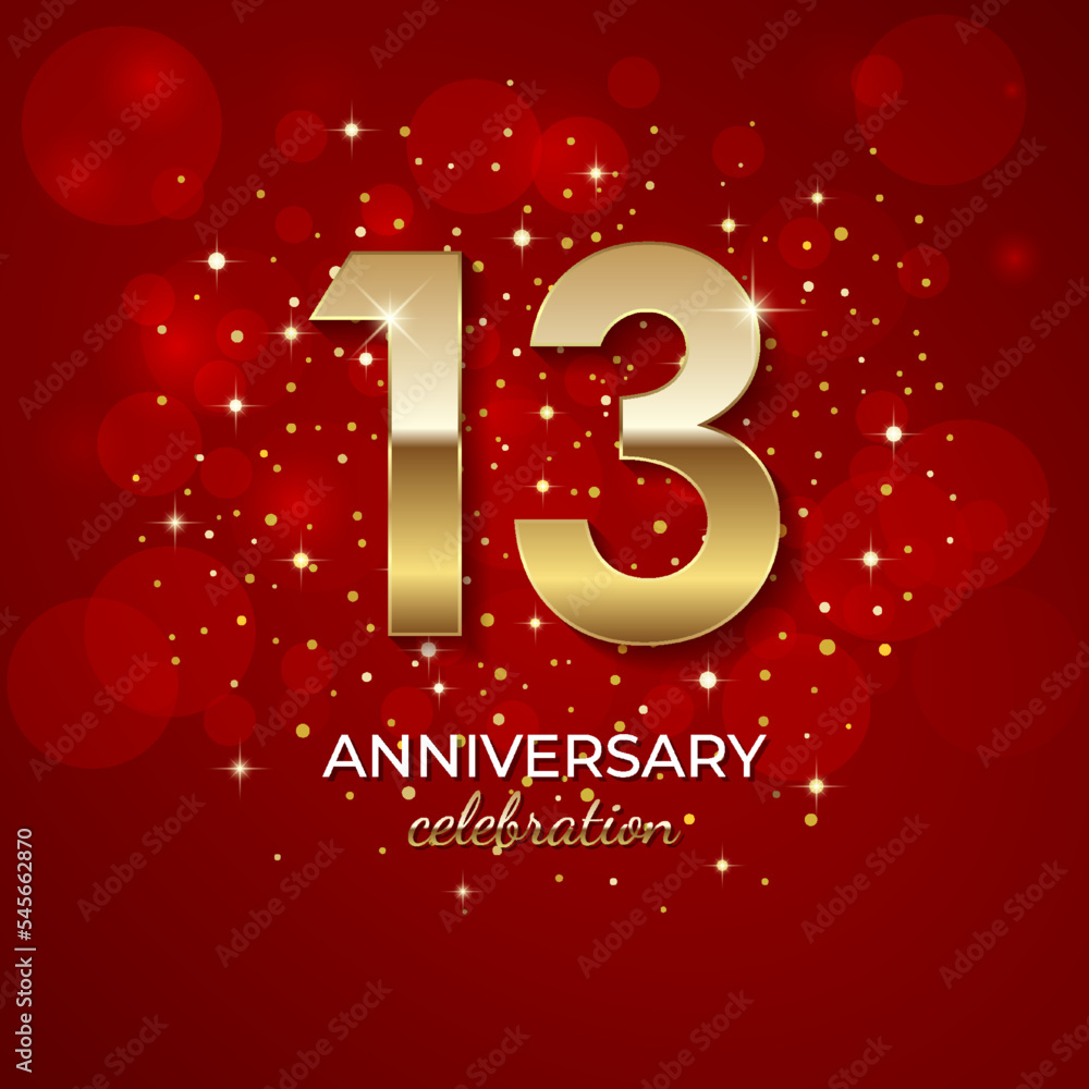 13th Anniversary. Golden number 13 with sparkling confetti and glitter ...