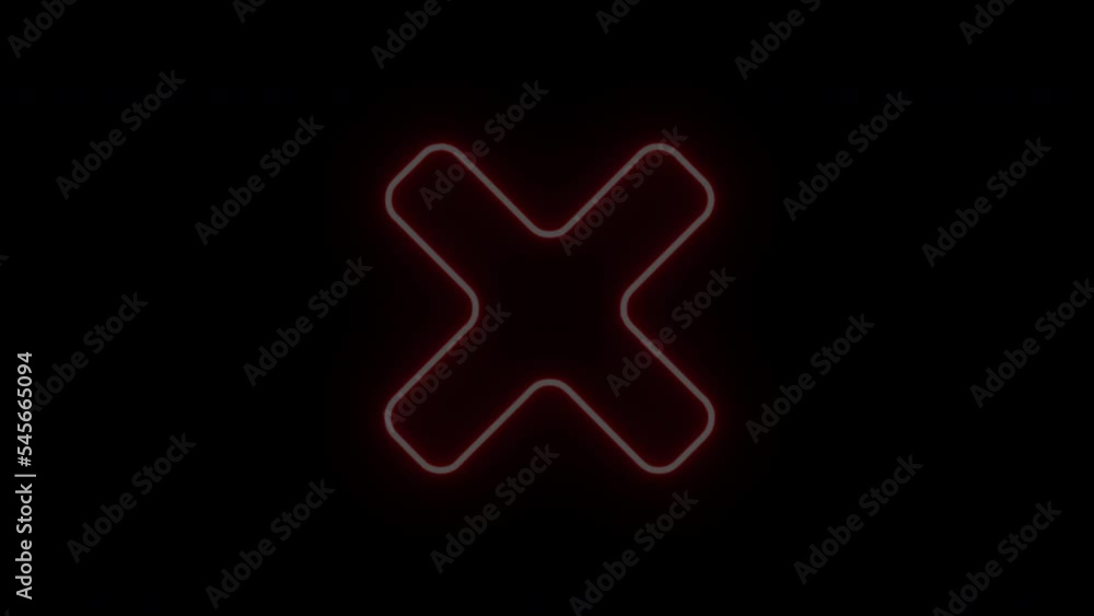 Hand Drawn Red Color Neon Light X Sign. Animated Red Neon letter X on ...