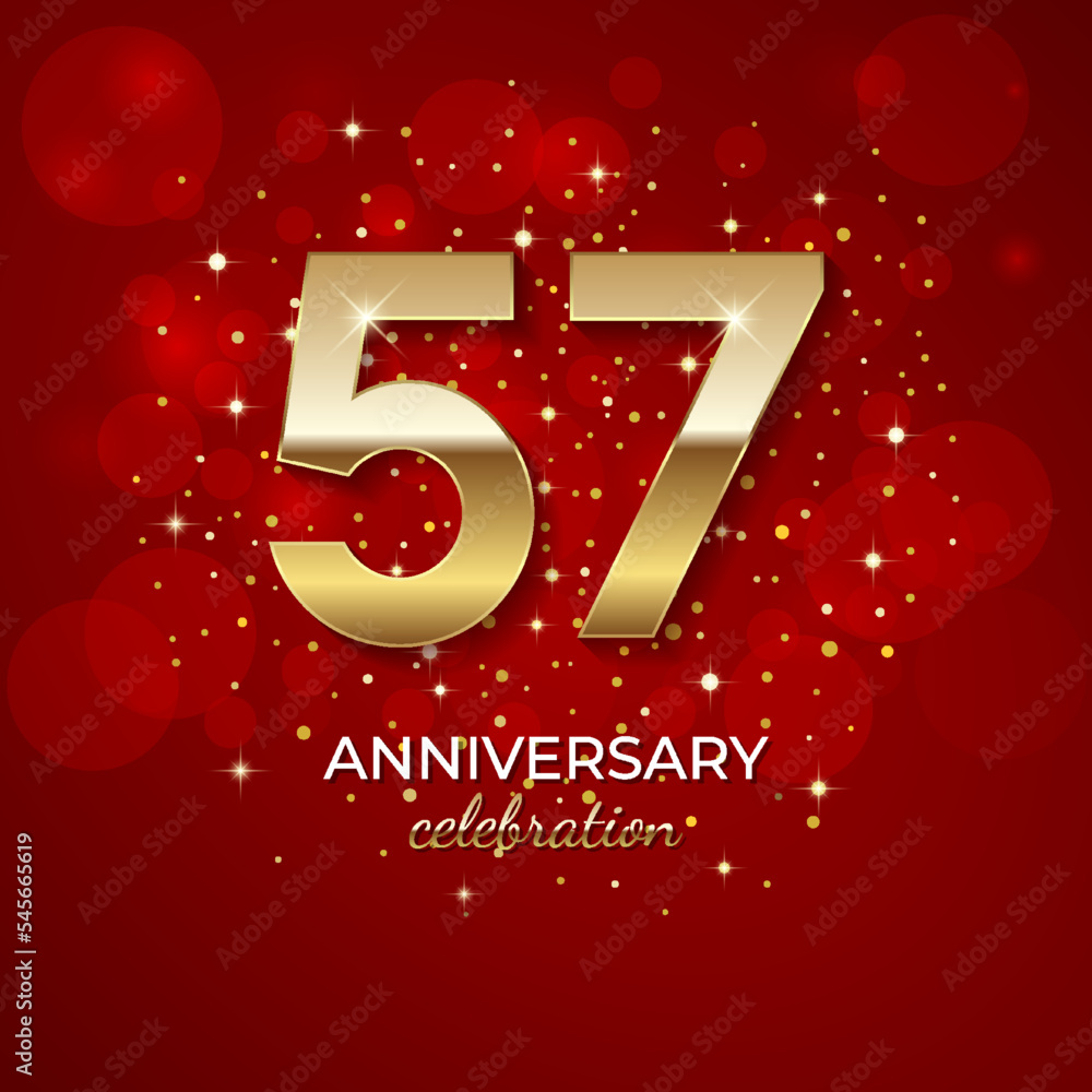 57th Anniversary. Golden number 57 with sparkling confetti and glitter ...