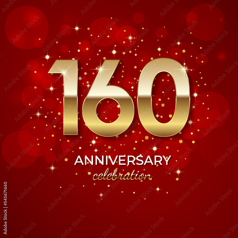 160th Anniversary. Golden number 160 with sparkling confetti and ...