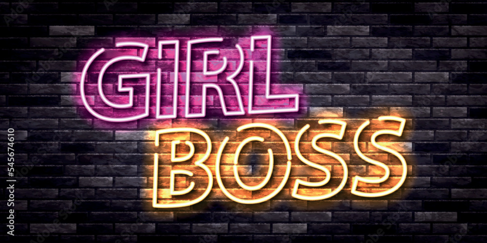 Vector realistic isolated neon sign of Girl Boss on the wall background ...